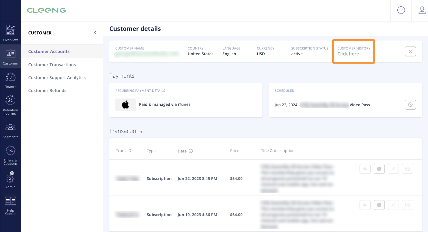 Customer History Dashboard – Help Center